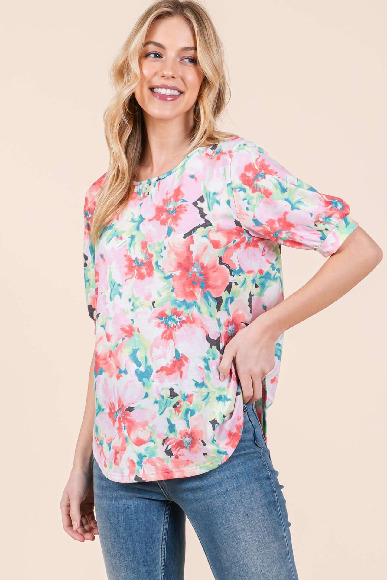 TA2211 FLORAL PRINT BACK ZIPPER TOP – BOMBOM USA