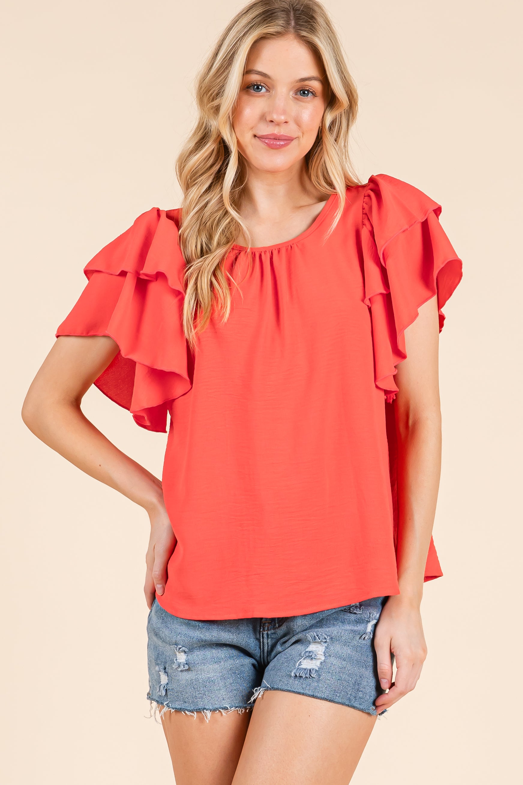 TA2361 Ruffle Sleeve Breeze Top – BOMBOM USA
